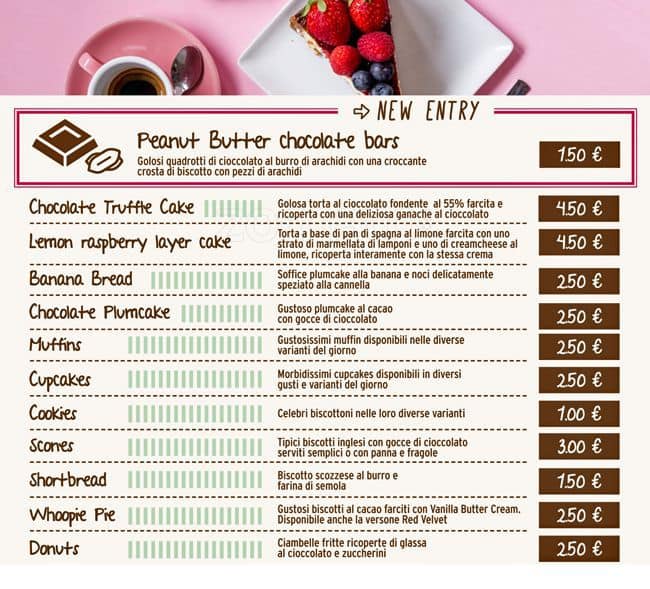 Menu au Bakery House, Rome, Via Riano 11