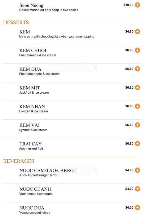 Menu at Le Tran Vietnamese Restaurant, Rozelle