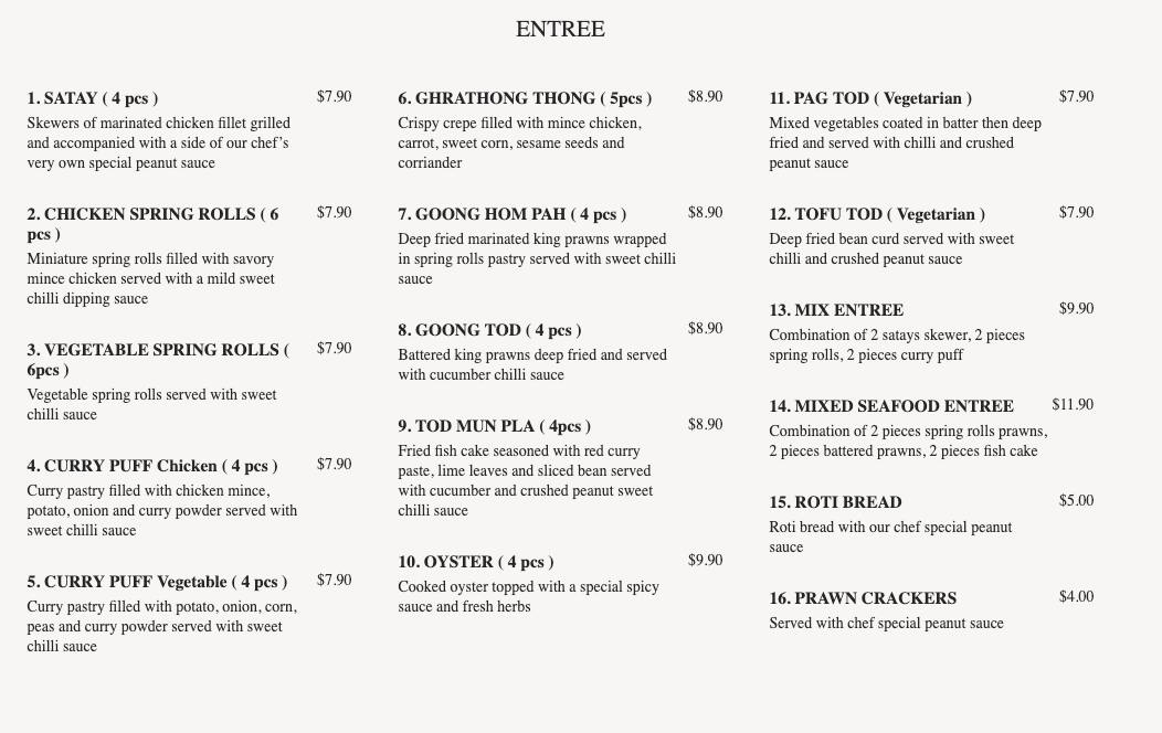 Menu at Thai Herbs Restaurant, Essendon