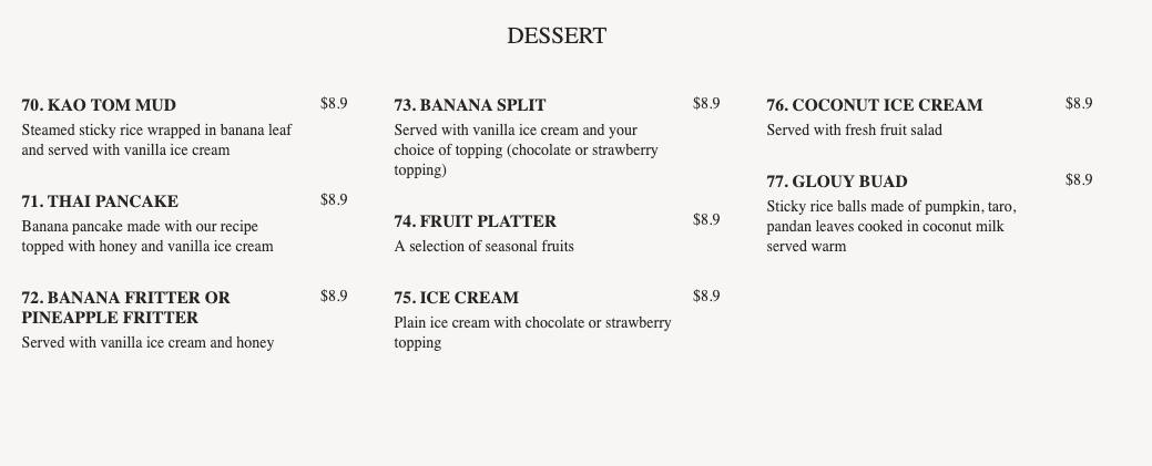 Menu at Thai Herbs Restaurant, Essendon