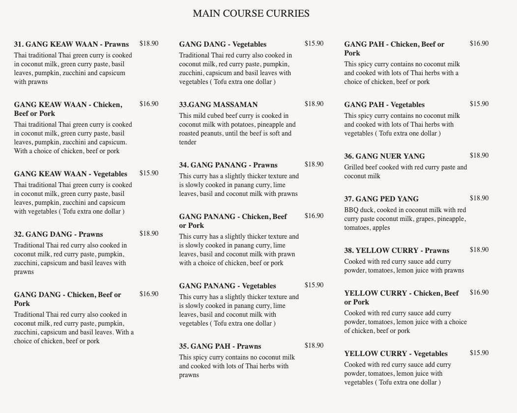 Menu at Thai Herbs Restaurant, Essendon