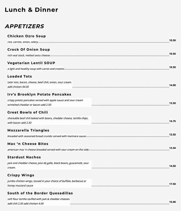 Menu at Ellen's Stardust Diner BBQ, New York City
