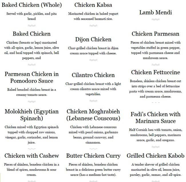 Menu at Fadi’s Mediterranean Grill restaurant, Sugar Land, 716 Hwy 6