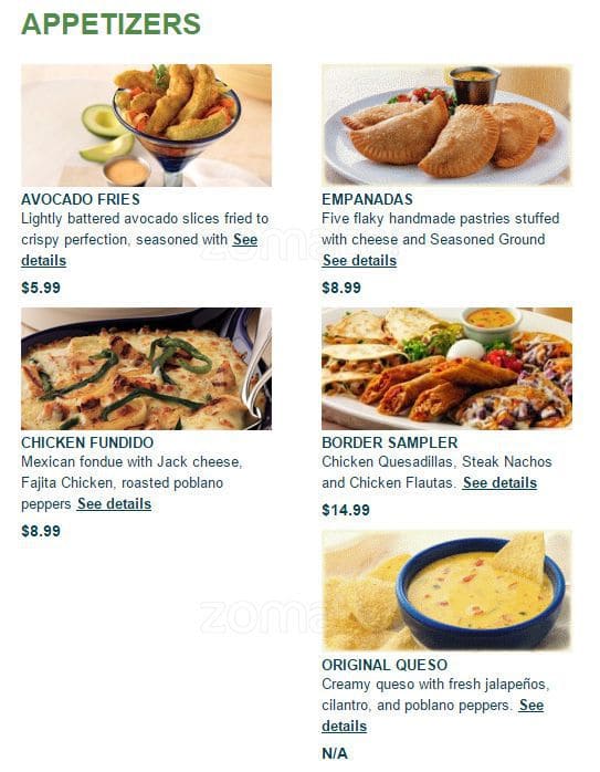 Menu at On The Border pub & bar, San Diego, Camino De La Reina