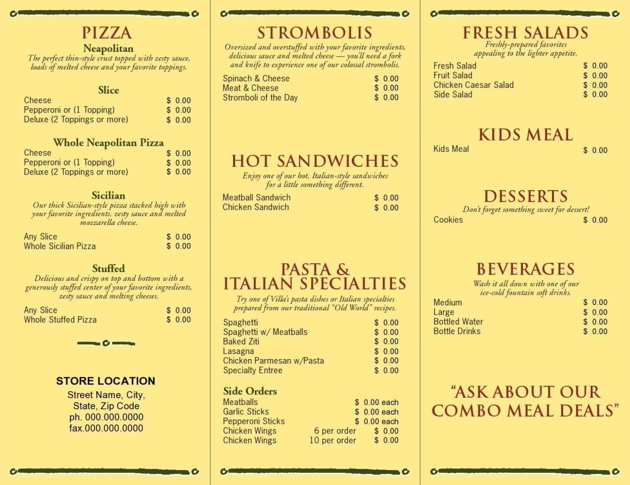 Menu at Villa Fresh Italian Kitchen pizzeria, Fort Myers