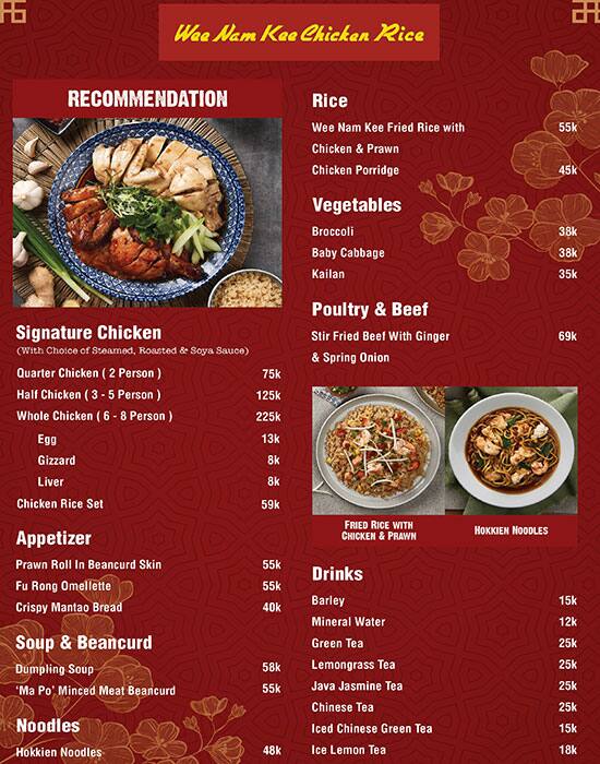 Menu at Wee Nam Kee Chicken Rice The Breeze, BSD City restaurant ...