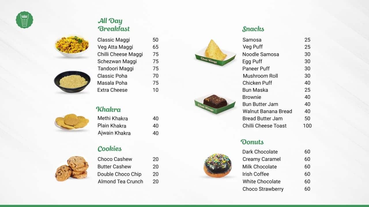Menu of Chai Kings, Karapakkam, Chennai