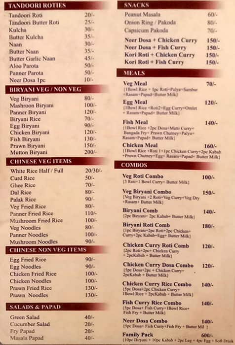 Menu at Parijatha Fish Land, Bengaluru