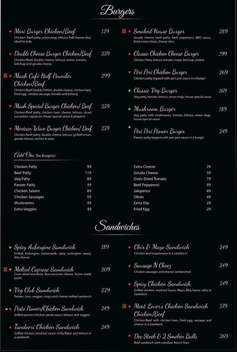 Menu at Mash Resto-Café Panampilly Nagar, Kochi