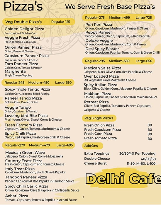 Menu of Delhi Cafe, Narela, New Delhi