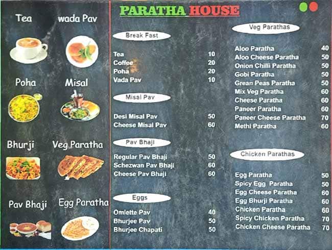 Menu of Paratha House, Bhosari, Pune
