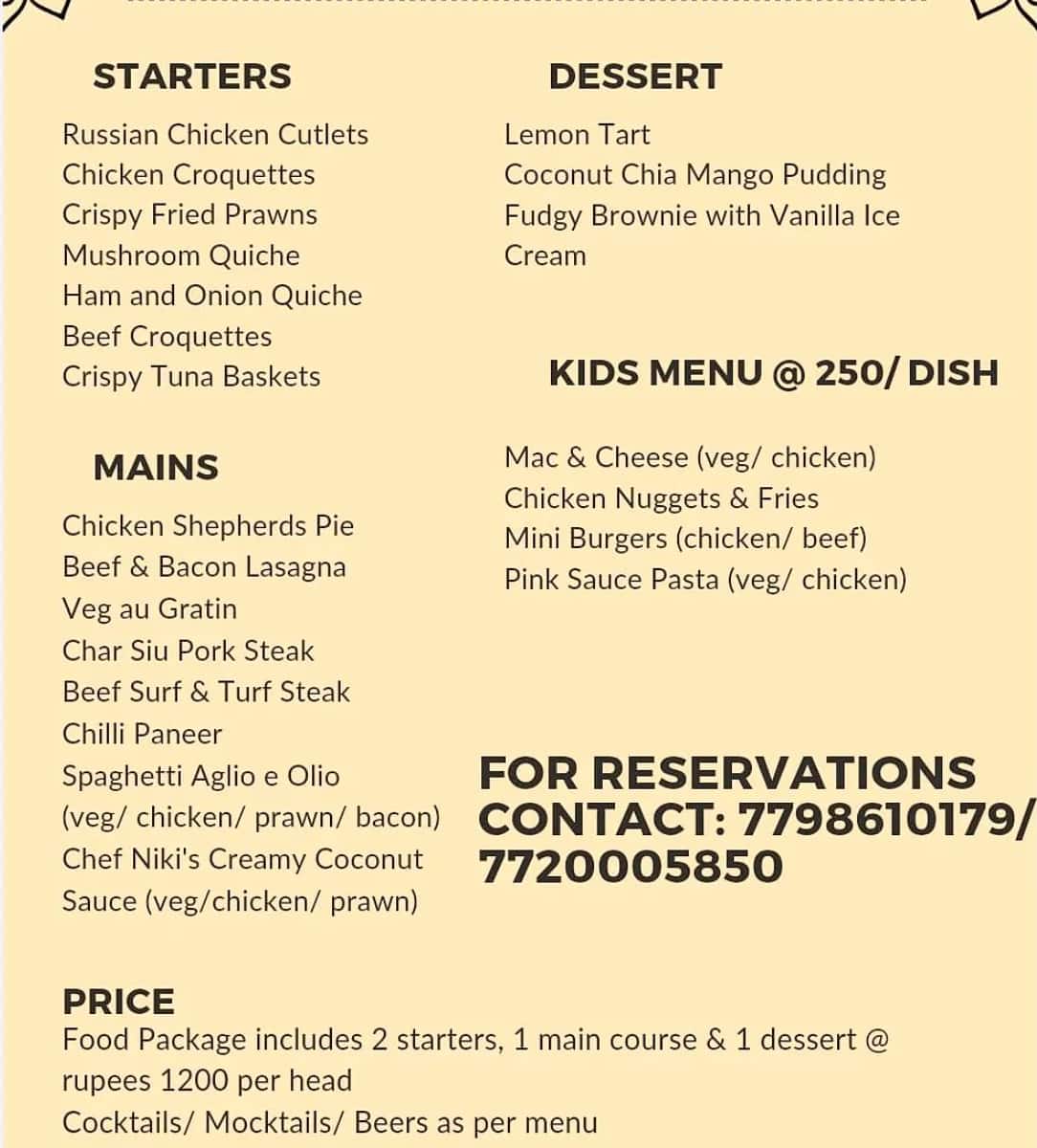 Menu of Wicked Delights, Moira, Goa