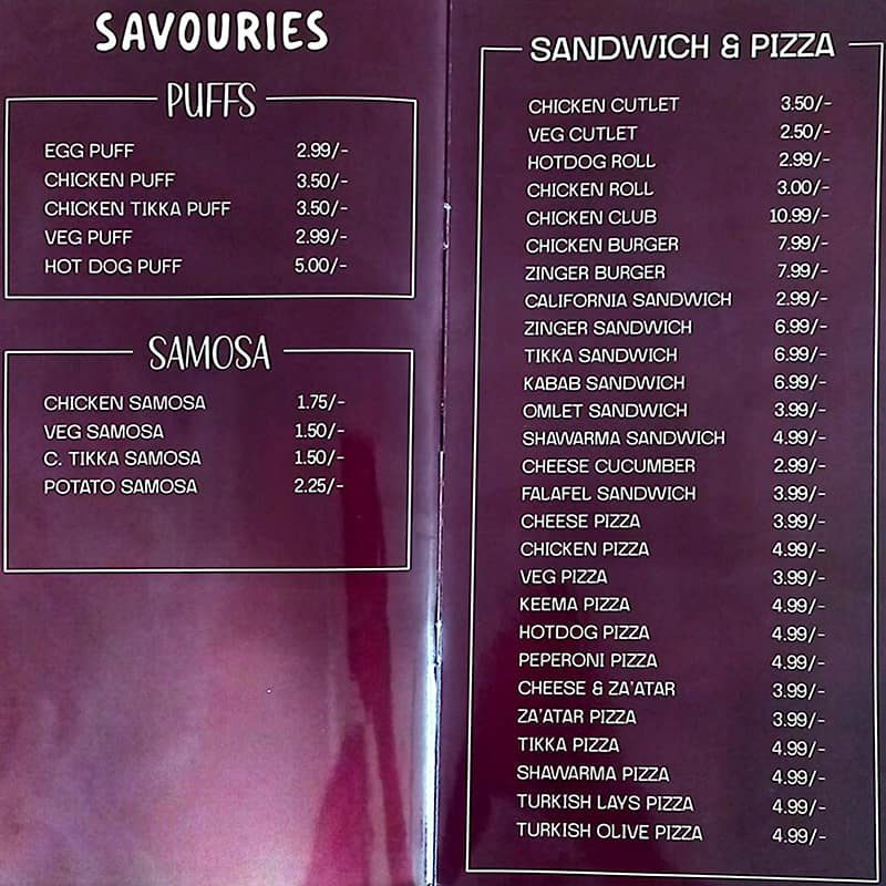 Menu of Habib Bakery, Qusais, Dubai