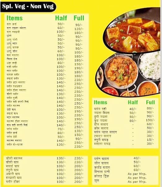 Menu of Anokha Indian Resturent, Chandawali, Faridabad