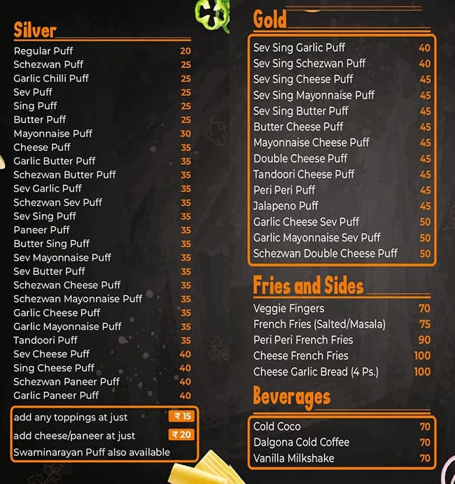 Menu of Puffing The Live Puff, Vastral, Ahmedabad