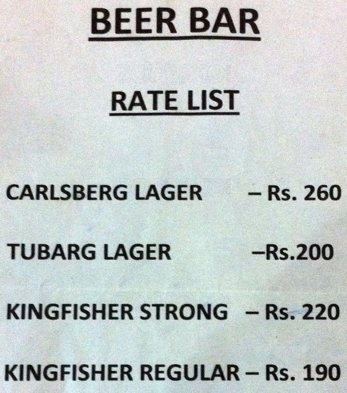 Menu at Dawat-e-Bahar, Agra