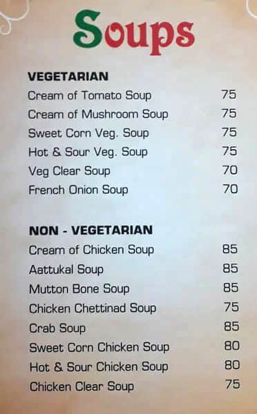 Menu of Karai Restaurant, Gandhinagar, Puducherry