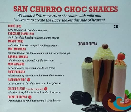Menu at Chocolateria San Churro, Mumbai, Link Road