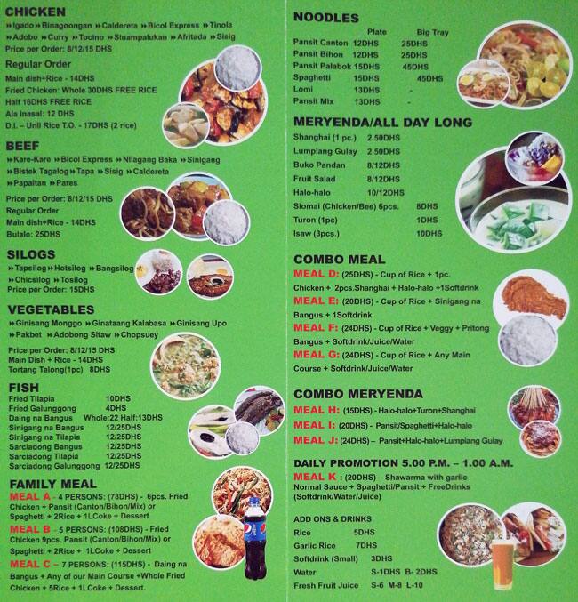 Menu at Corner House cafeteria, Abu Dhabi, Near Ever Fresh Express market