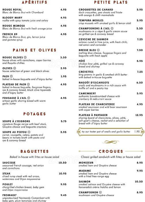 Menu at Café Rouge restaurant, London, 2 Lancer Square