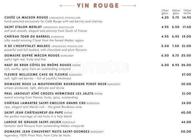 Menu at Café Rouge restaurant, London, 2 Lancer Square