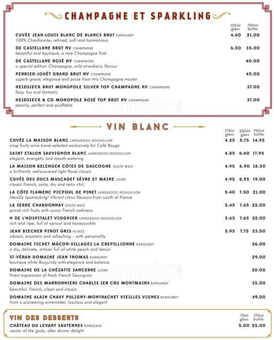 Menu at Café Rouge restaurant, London, 2 Lancer Square