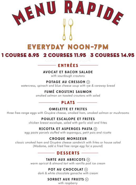 Menu at Café Rouge restaurant, London, 2 Lancer Square