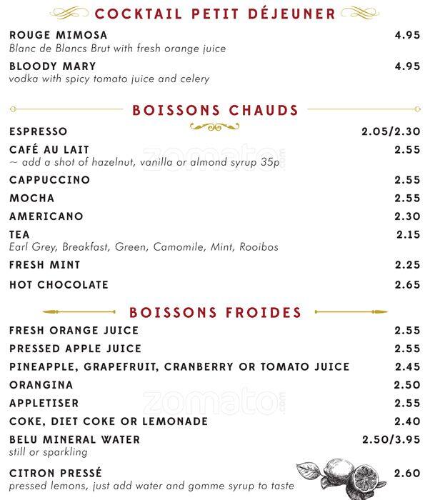 Menu at Café Rouge restaurant, London, 2 Lancer Square