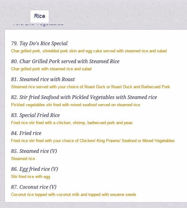 Menu at Tay Do Restaurant (Kingsland Road), London