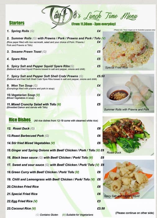 Menu at Tay Do Cafe, London