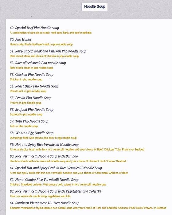 Menu at Tay Do Restaurant (Kingsland Road), London