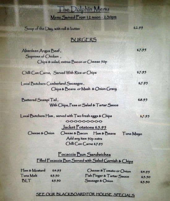 Menu at The Dolphin Tavern pub & bar, London, 44 Red Lion St