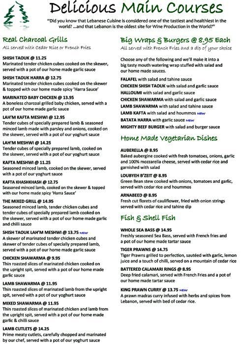 Menu at Cedar Tree restaurant, Ruislip, 80 Victoria Road