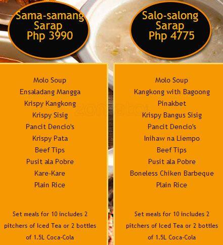 Menu at Dencios Bar And Grill, Manila, HXFM+XXV
