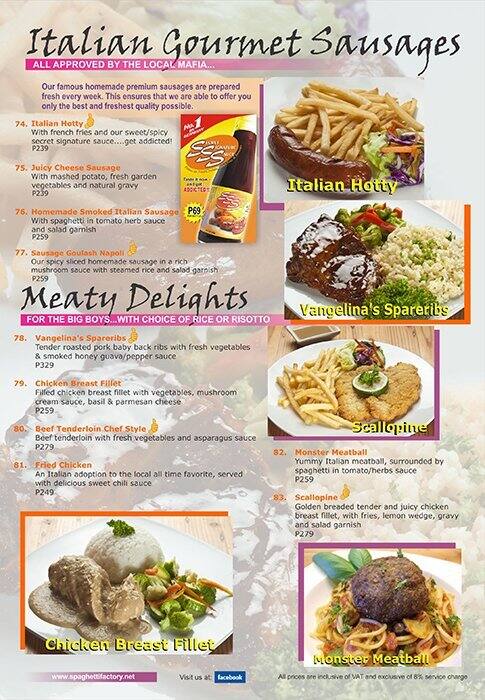 Menu at Spaghetti Factory restaurant, Makati, 2nd Floor