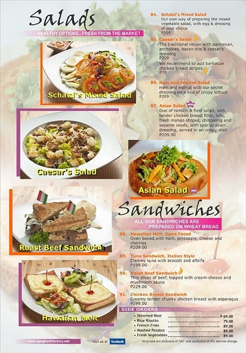 Menu at Spaghetti Factory restaurant, Makati, 2/F