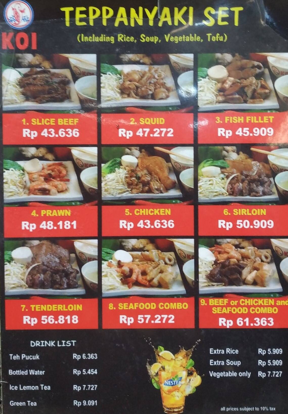 Menu at Koi Teppanyaki restaurant, Central Jakarta, 10640 Jakarta Pusat