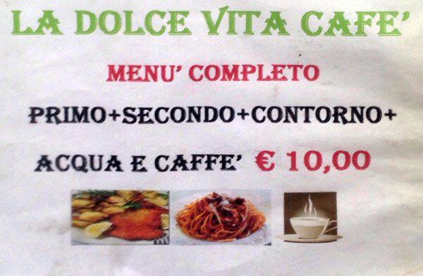 Menu da La Dolce Vita Café caffè bar, Milano, Via Mario Morgantini