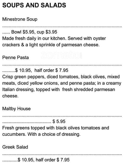 Menu at Maltby Pizza & Pasta pizzeria, Maltby