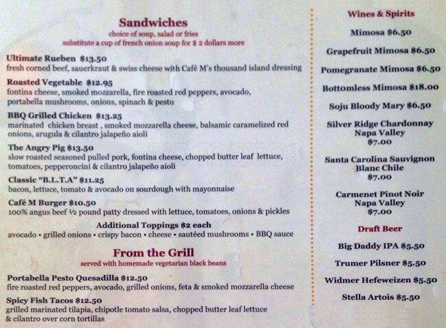 Menu at Cafe M, Berkeley