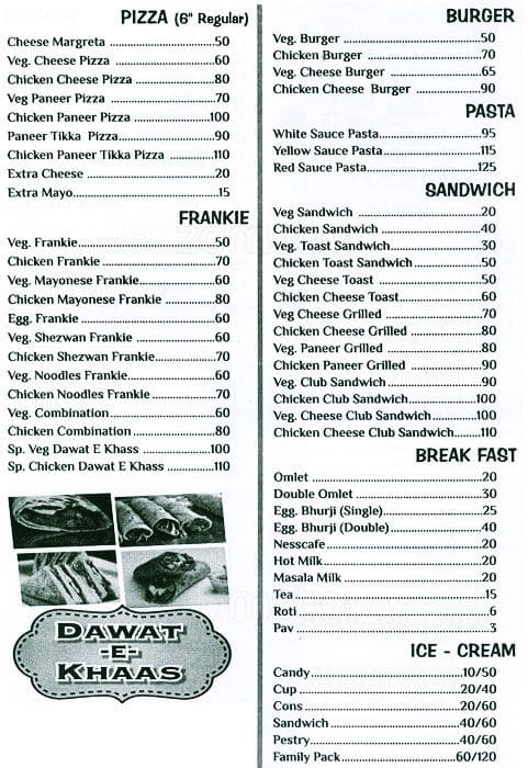 Menu at Dawat-E-Khaas, Mumbai