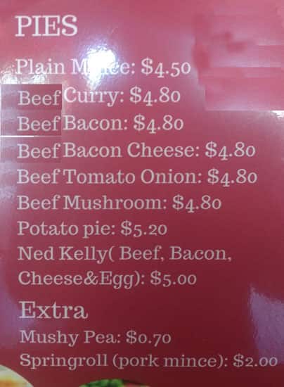 Menu at Arndale Hot Bread & Cakes restaurant, Springwood