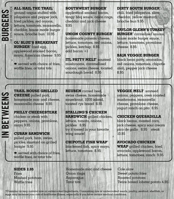 Menu at The Trail House pub & bar, Indian Trail