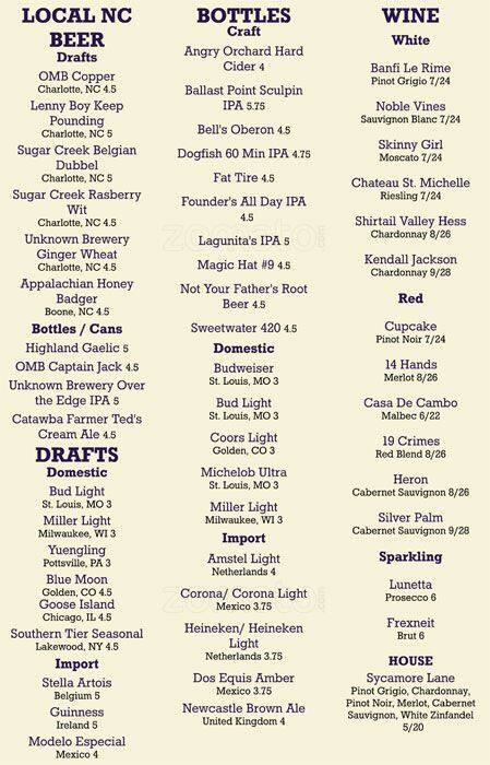 Menu at The Trail House pub & bar, Indian Trail