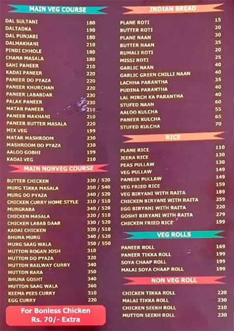 Menu at DILLI DHABA, New Delhi, 128