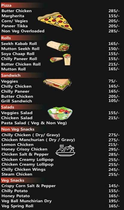 Menu of Onliest Cafe, Rajouri Garden, New Delhi