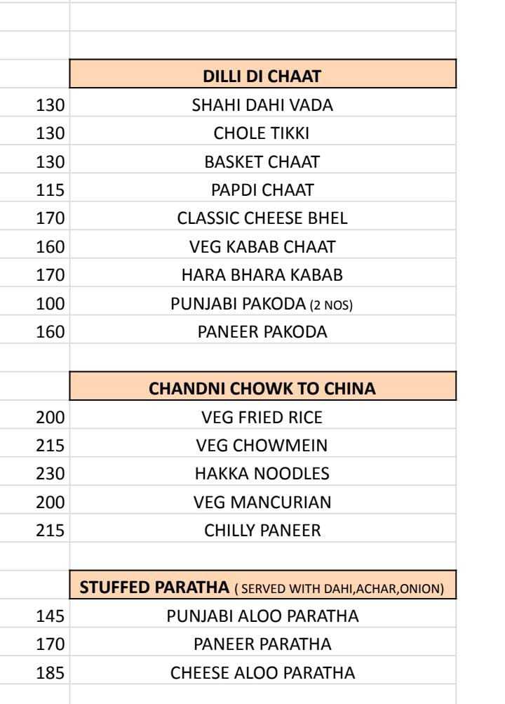 Menu of Lalaji Dilli Wale, Adalaj, Ahmedabad