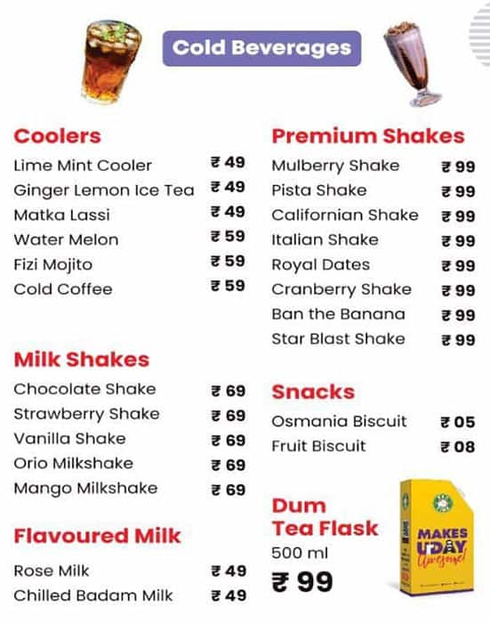 Menu of Tea Time, Whitefield, Bangalore