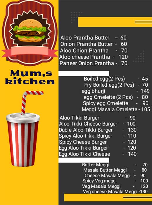 Menu of Mum's Kitchen, Geeta Colony, New Delhi
