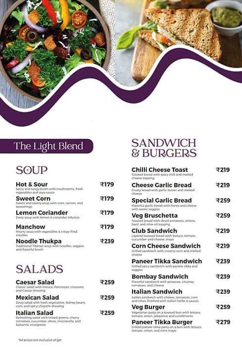 Menu of The Purple Blend Cafe, Sector 2, Salt Lake, Kolkata